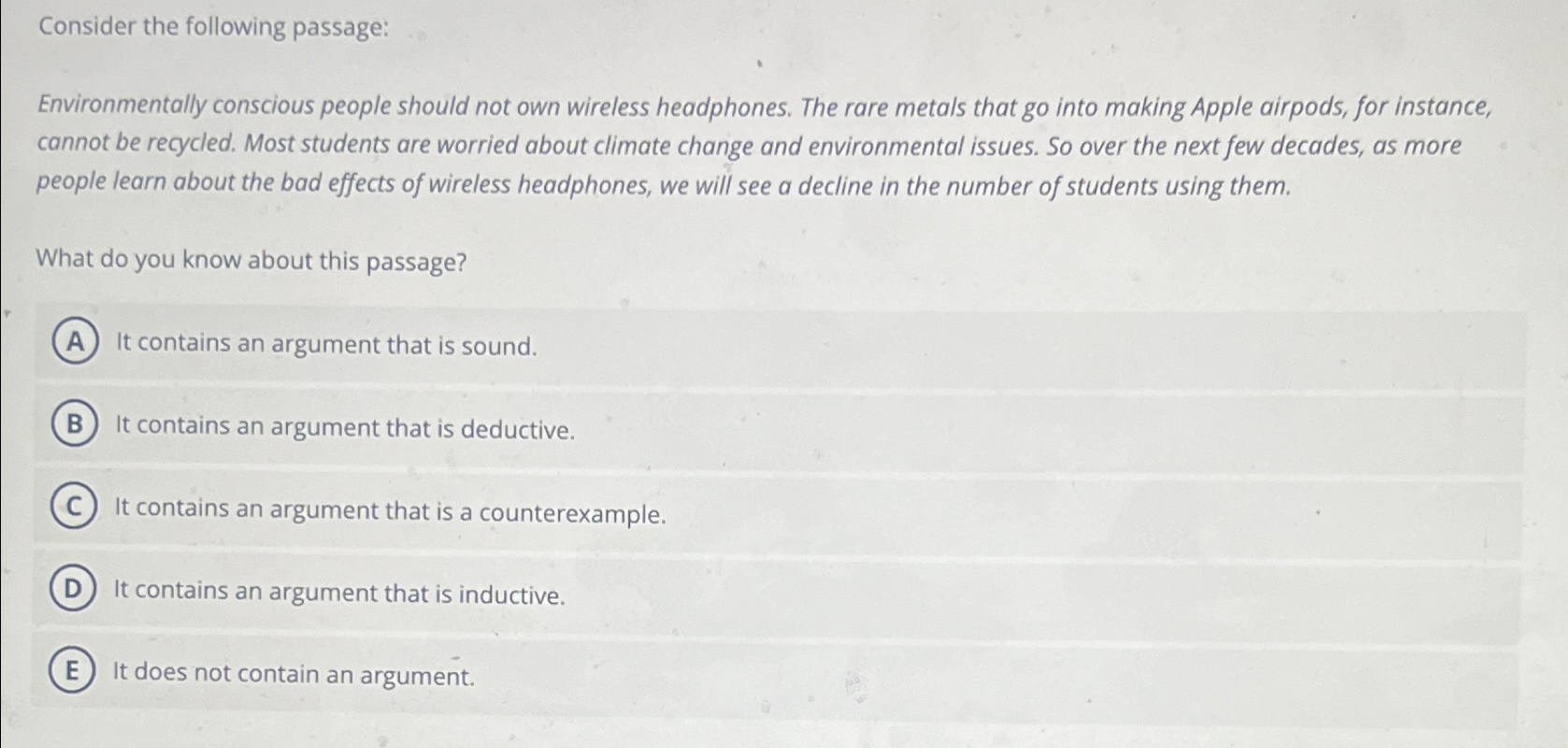 Solved Consider the following passage:Environmentally | Chegg.com