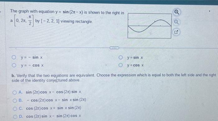Solved The graph with equation y=sin(2π−x) is shown to the | Chegg.com