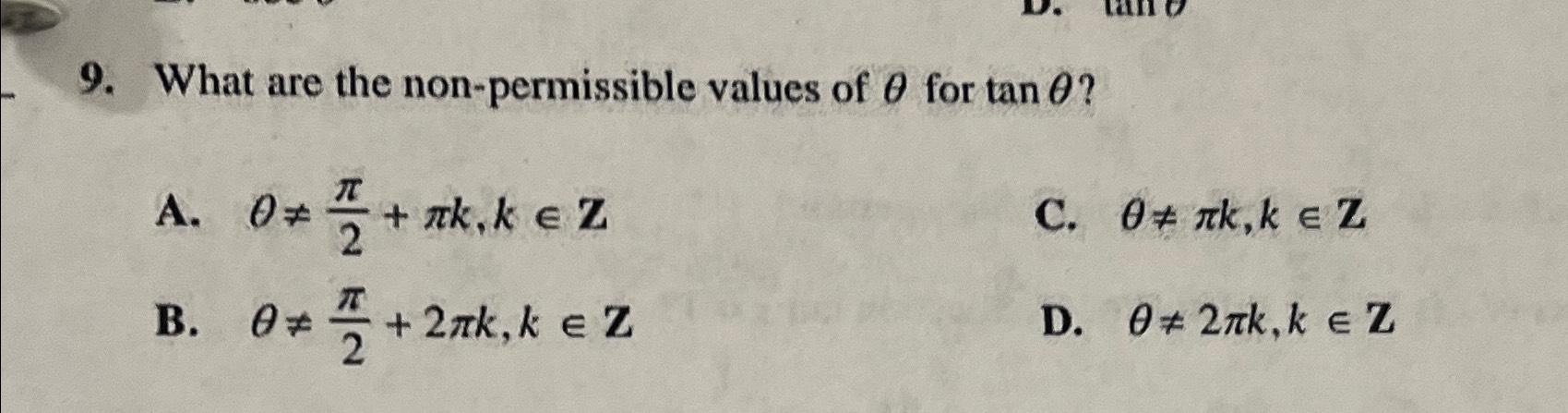 Solved What are the non-permissible values of θ ﻿for | Chegg.com