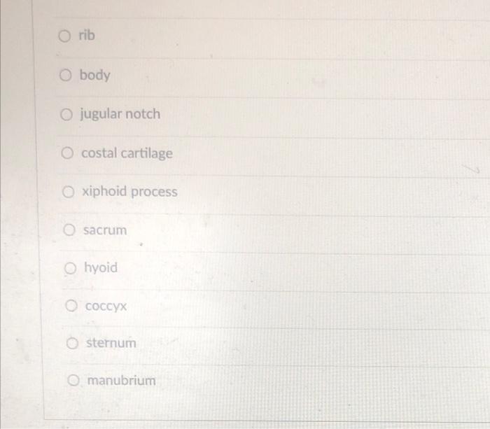 rib body jugular notch costal cartilage xiphoid | Chegg.com
