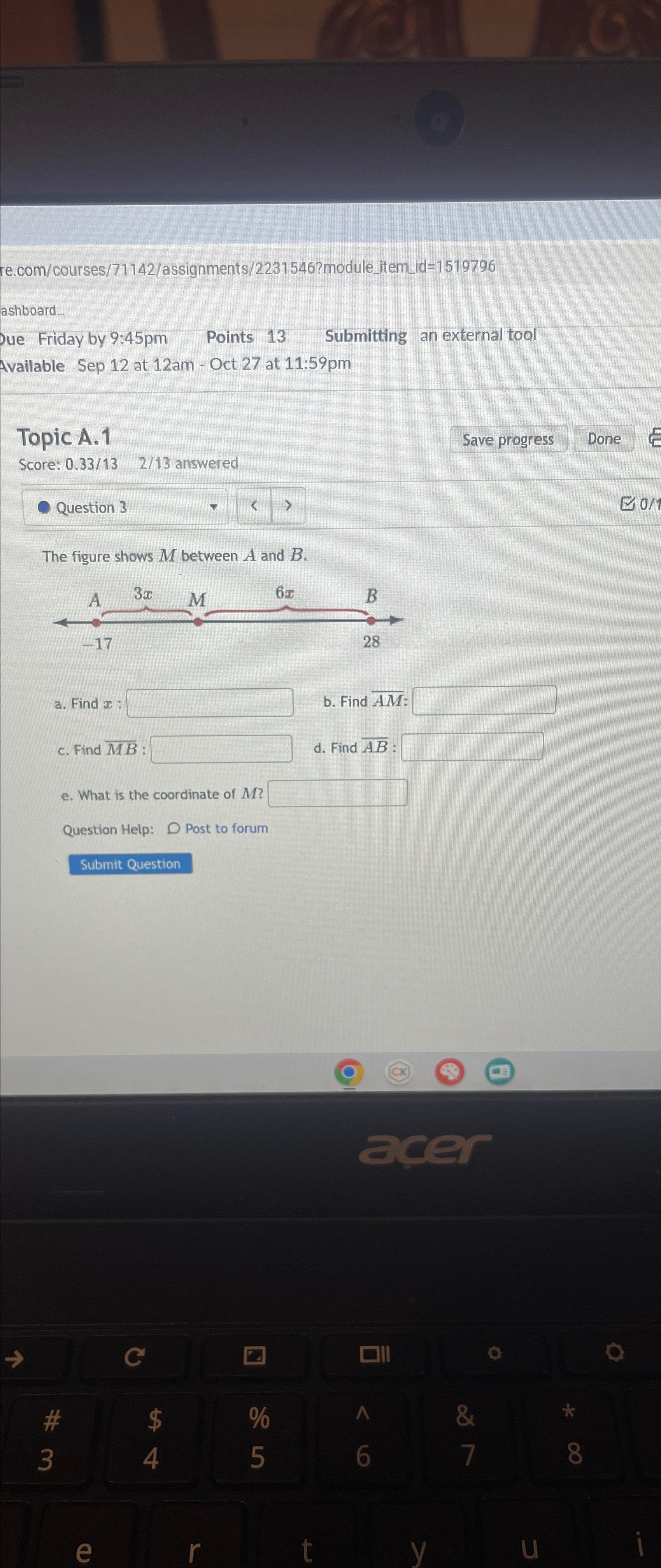 Solved The figure shows M ﻿between A and B.a. ﻿Find x ﻿:b. | Chegg.com