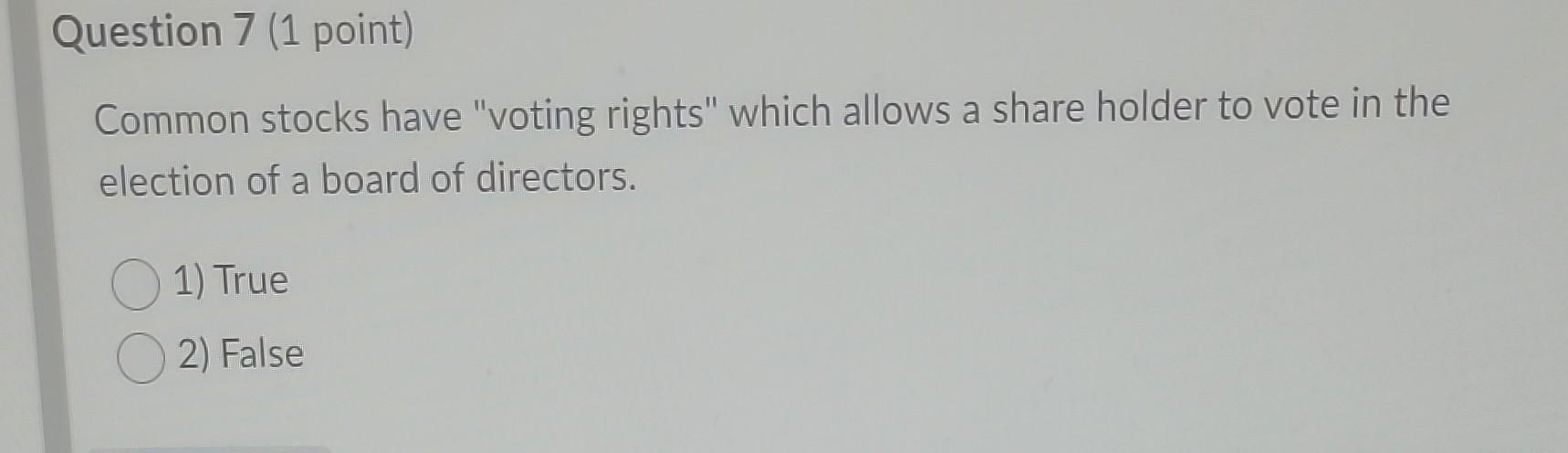 Solved Common stocks have "voting rights" which allows a | Chegg.com