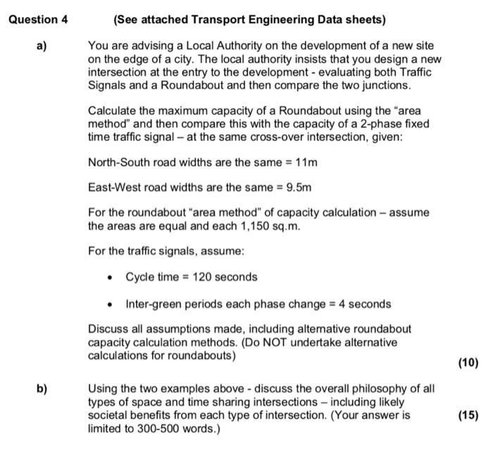 Solved (See attached Transport Engineering Data sheets) You | Chegg.com