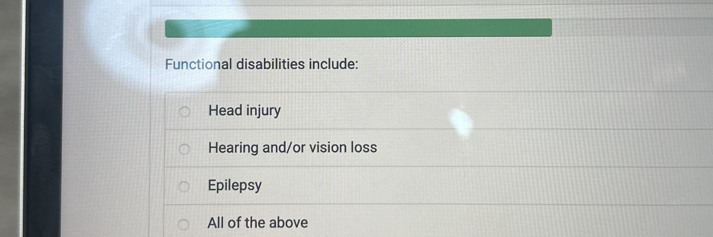 Solved Functional disabilities include:Head injuryHearing | Chegg.com
