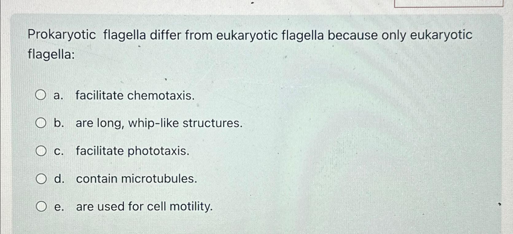 Solved Prokaryotic flagella differ from eukaryotic flagella | Chegg.com