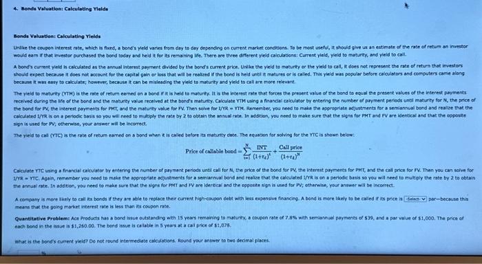 Solved Bonds Voluablon: Calculating rields becalse it was | Chegg.com