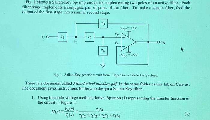 Solved Fig. 1 shows a Sallen-Key op-amp circuit for | Chegg.com