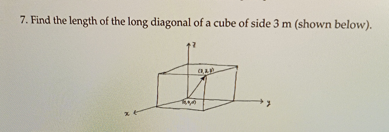 Solved Find the length of the long diagonal of a cube of | Chegg.com