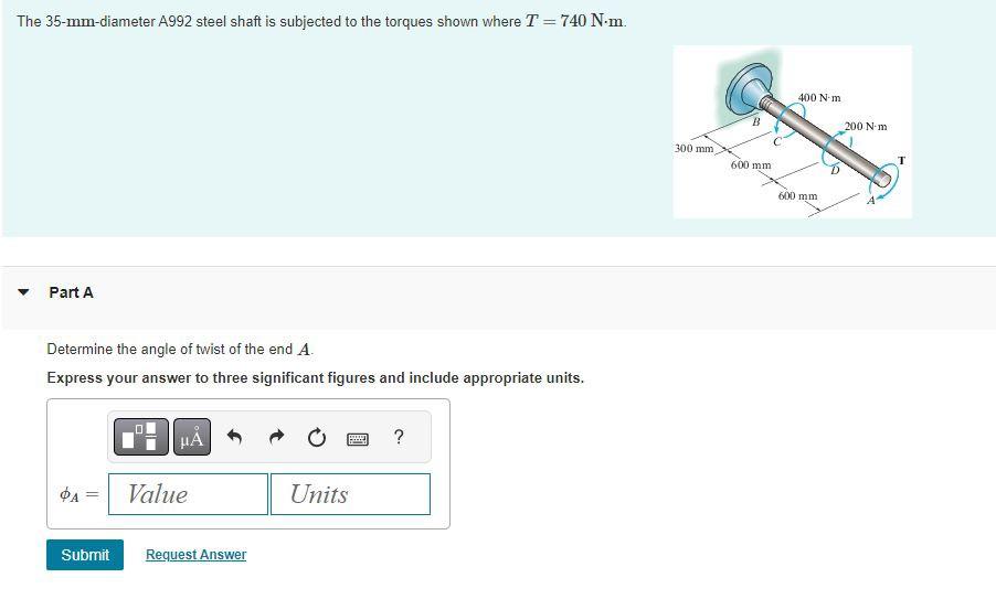 Solved The 35-mm-diameter A992 steel shaft is subjected to | Chegg.com