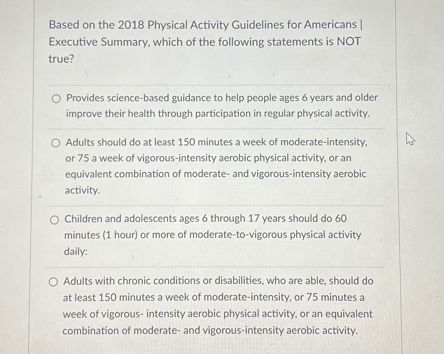 Solved Based on the 2018 ﻿Physical Activity Guidelines for | Chegg.com
