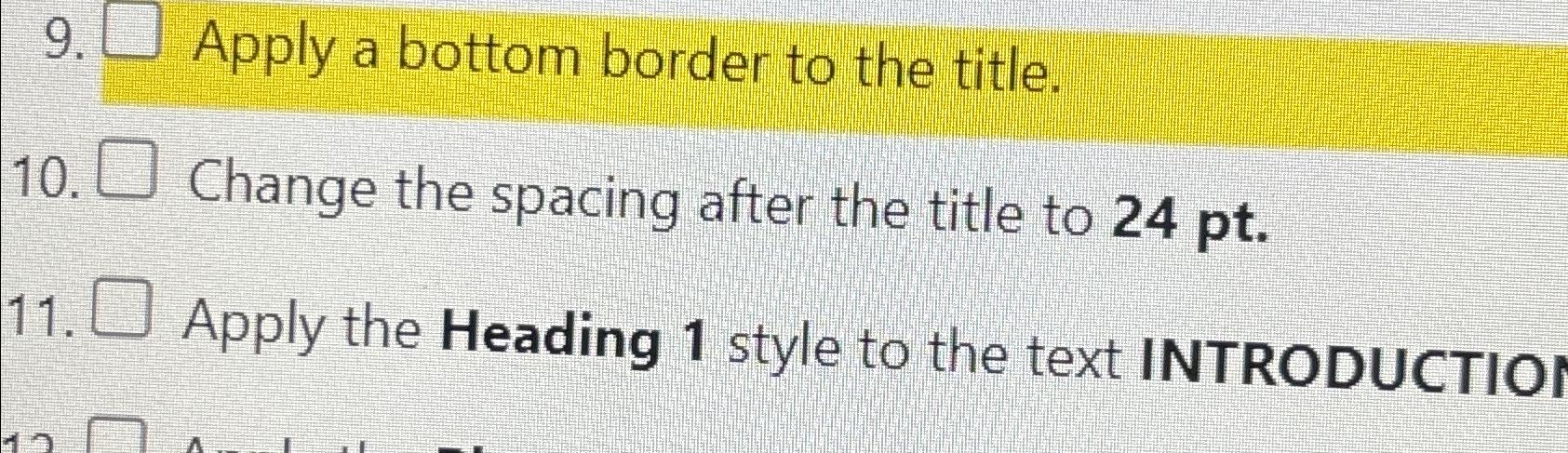 Solved Apply a bottom border to the title.Change the spacing | Chegg.com