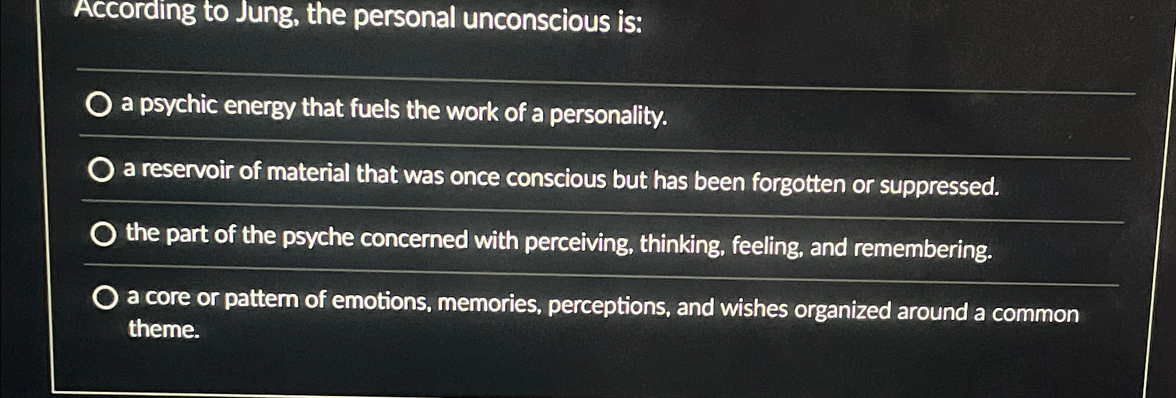 Solved According to Jung, the personal unconscious is:a | Chegg.com