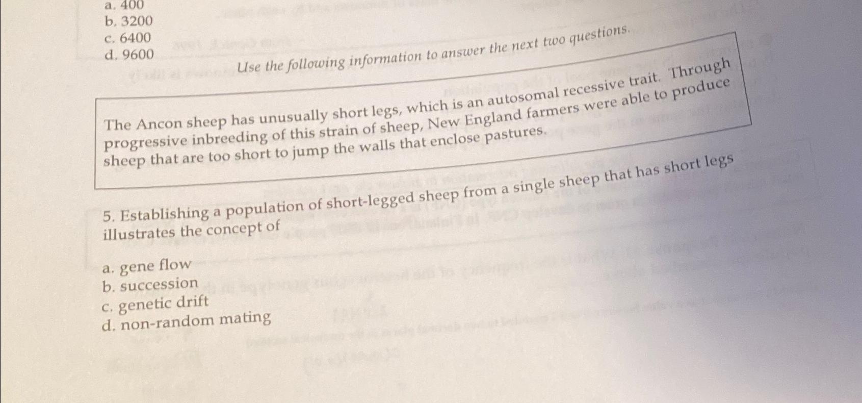 Solved a. 400b. 3200c. 6400d. 9600Use the following | Chegg.com