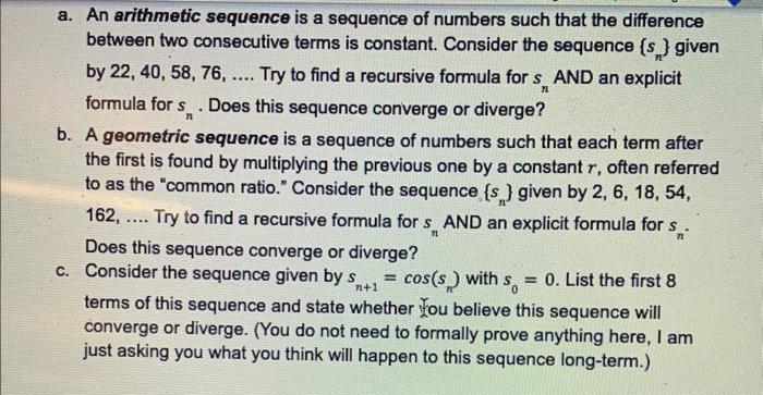 Solved a. An arithmetic sequence is a sequence of numbers | Chegg.com