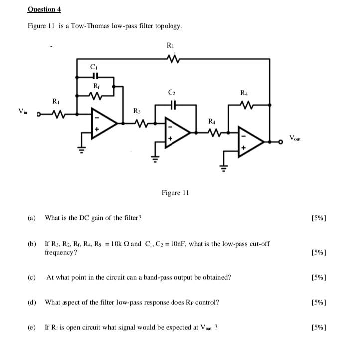 Solved Question 4 Figure 11 is a Tow-Thomas low-pass filter | Chegg.com