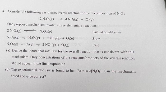 Solved Consider the following gas-phase, overall reaction | Chegg.com