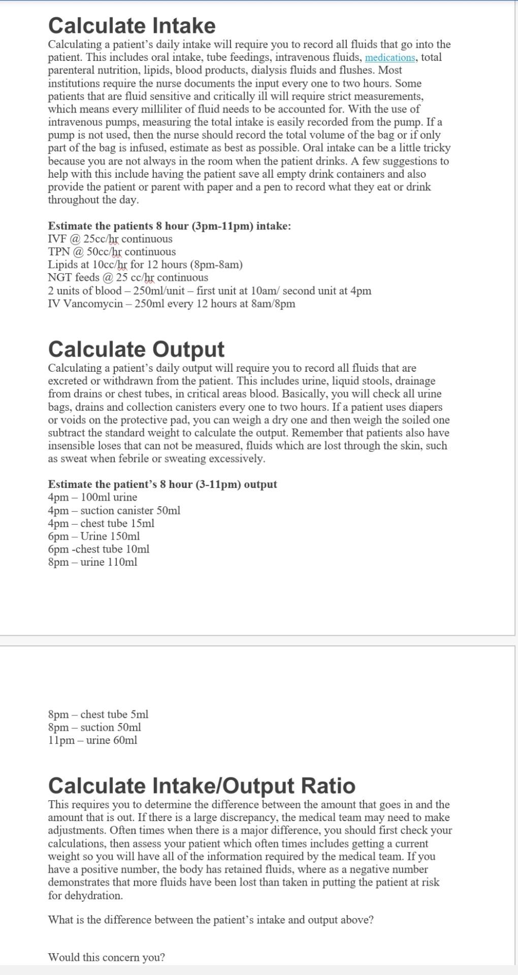 Solved Calculate Intake Calculating a patient's daily intake | Chegg.com