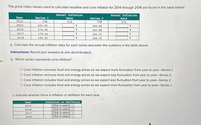Solved The price index values used to calculate headline and | Chegg.com
