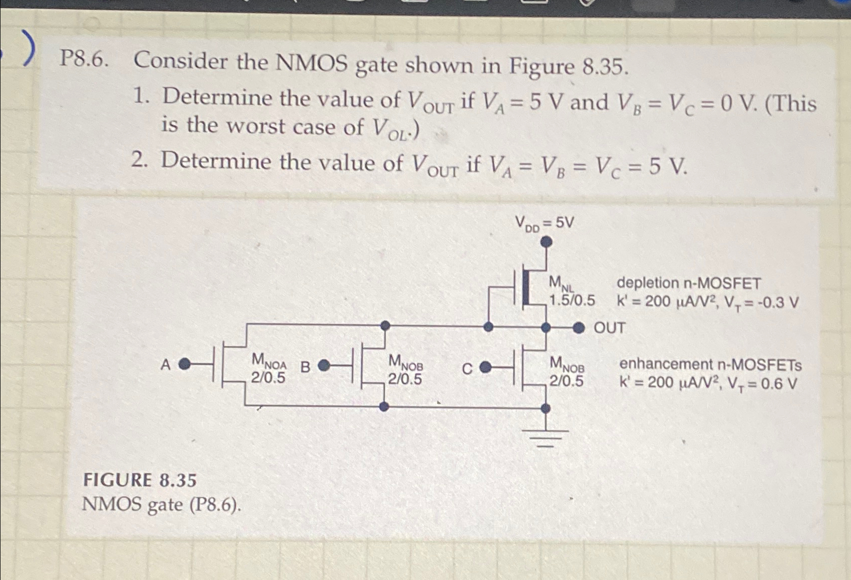 Solved P8.6. ﻿Consider the NMOS gate shown in Figure | Chegg.com