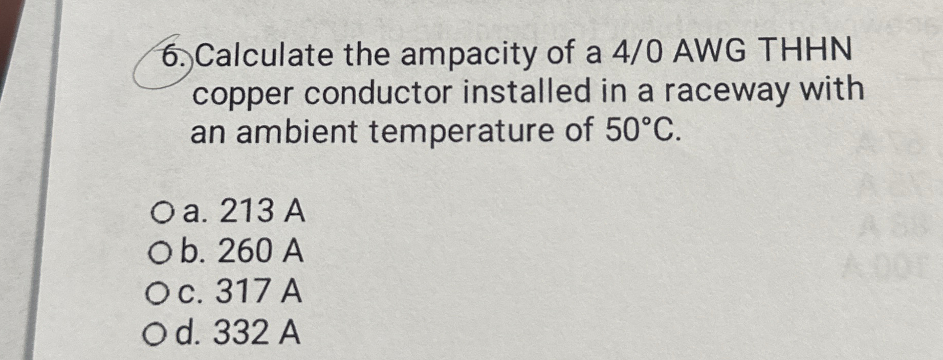 Solved Calculate the ampacity of a 40 ﻿AWG THHN copper | Chegg.com