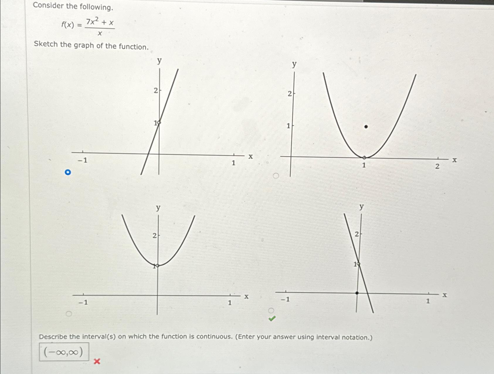 Solved Consider the following.f(x)=7x2+xxDescribe the | Chegg.com