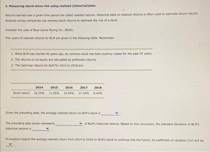 Solved 3. Measuring stand-alone risk using realized | Chegg.com