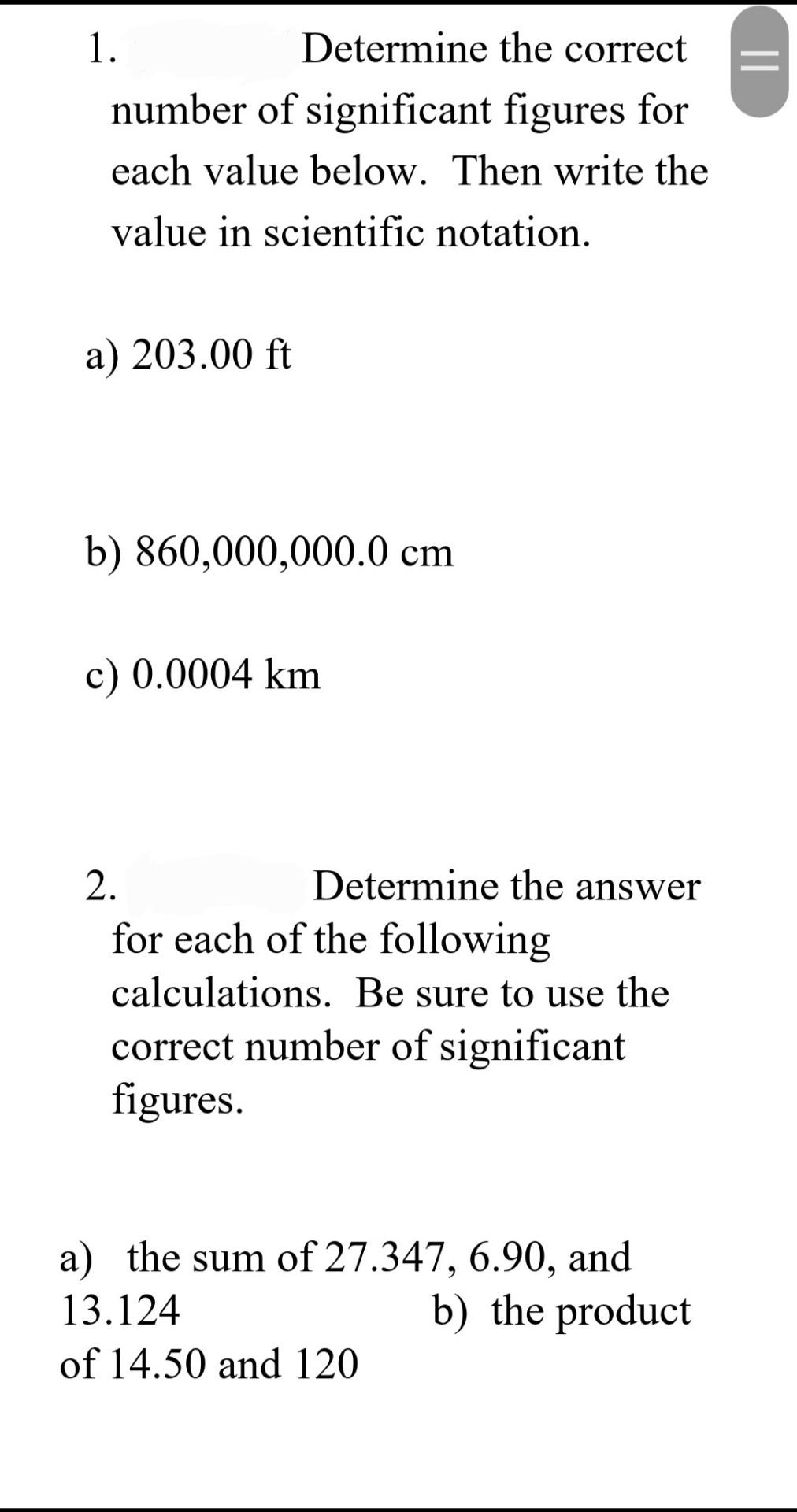 Solved 1. Determine the correct number of significant | Chegg.com