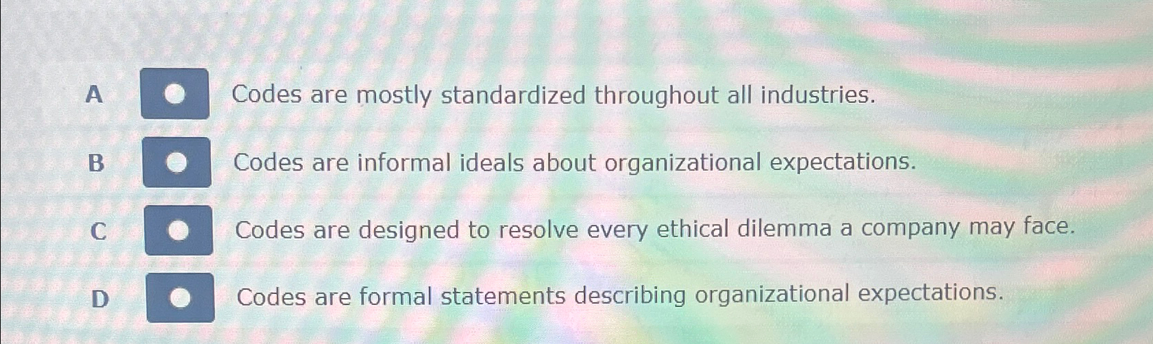 Solved A ﻿Codes are mostly standardized throughout all | Chegg.com