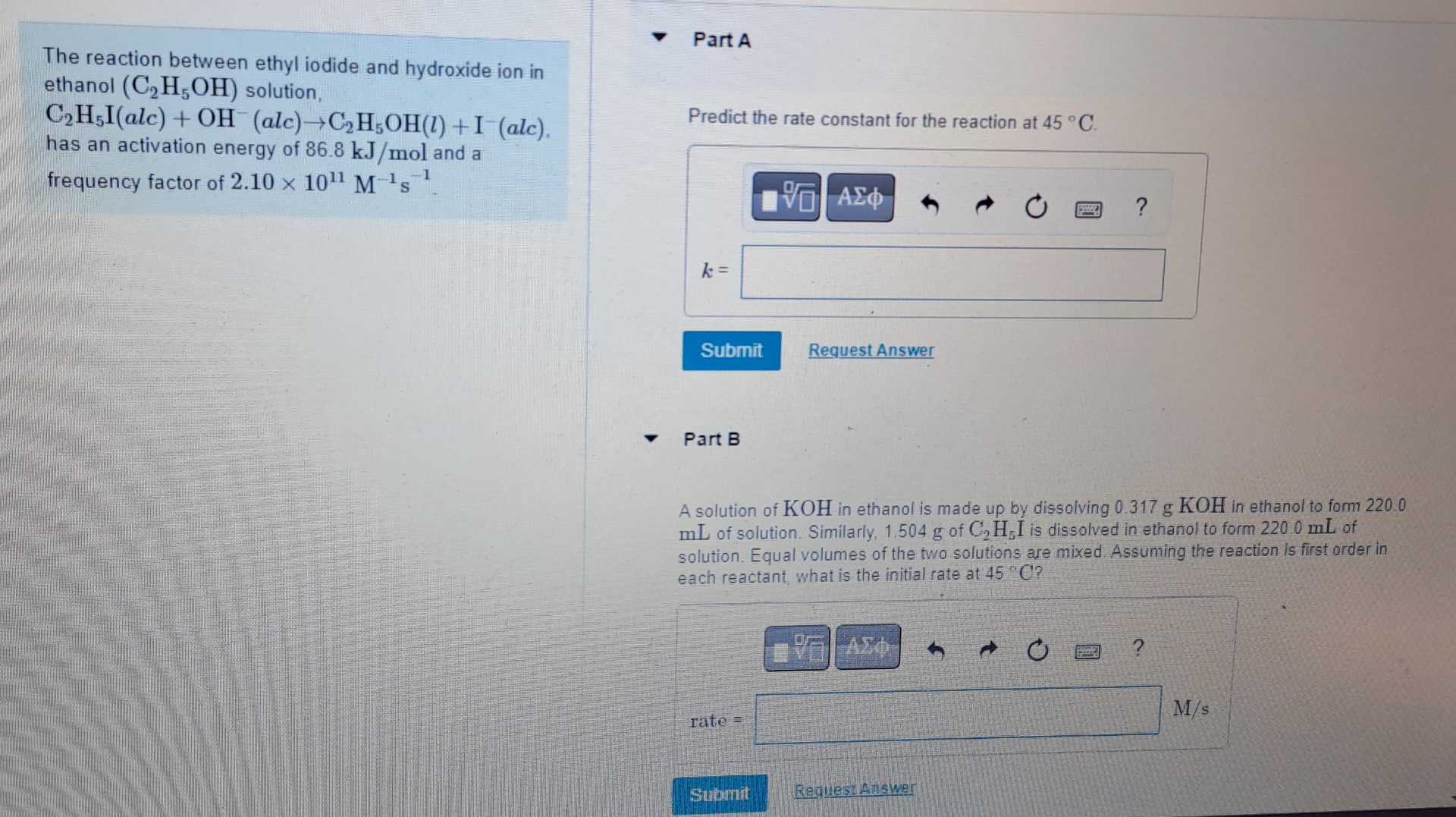 Solved The reaction between ethyl iodide and hydroxide ion | Chegg.com