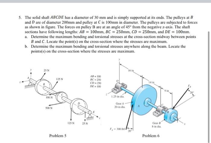 Solved 5. The solid shaft ABCDE has a diameter of 30 mm and | Chegg.com