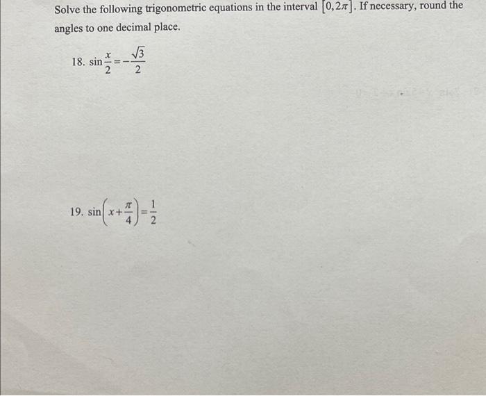 Solved Solve the following trigonometric equations in the | Chegg.com