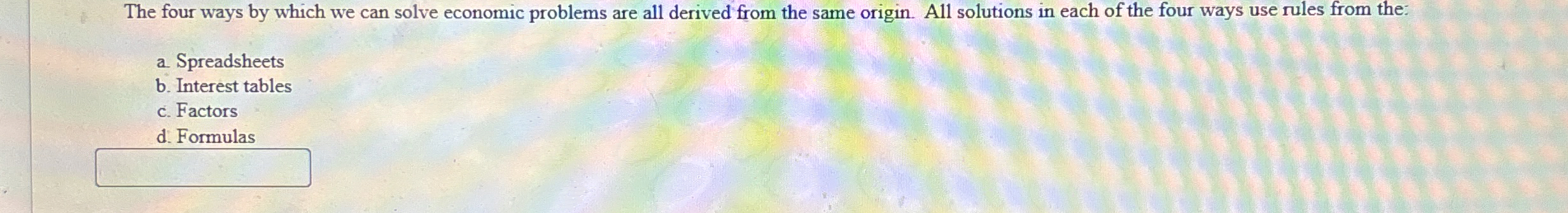Solved The four ways by which we can solve economic problems | Chegg.com
