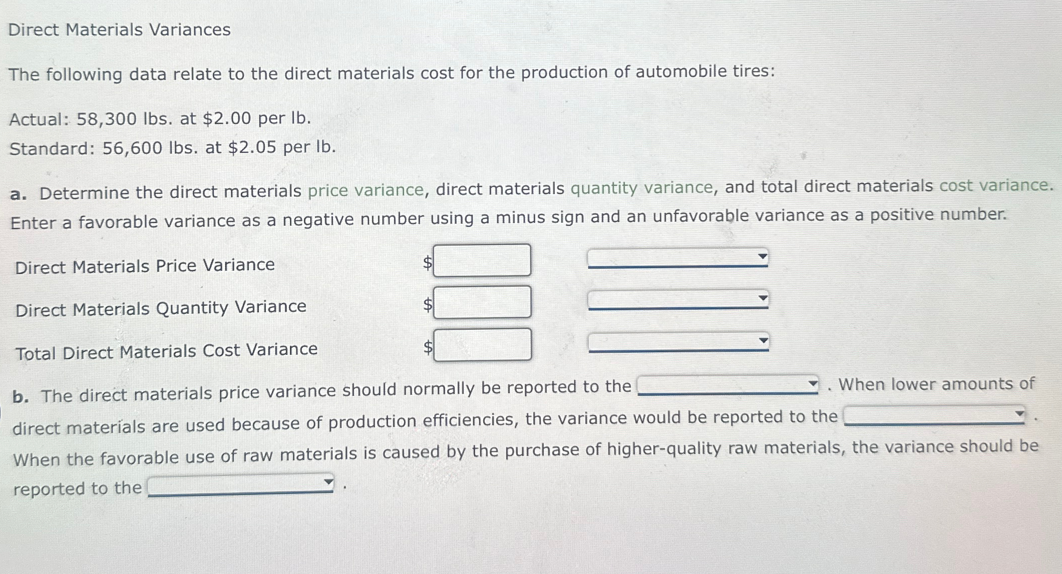 Solved Direct Materials VariancesThe following data relate | Chegg.com