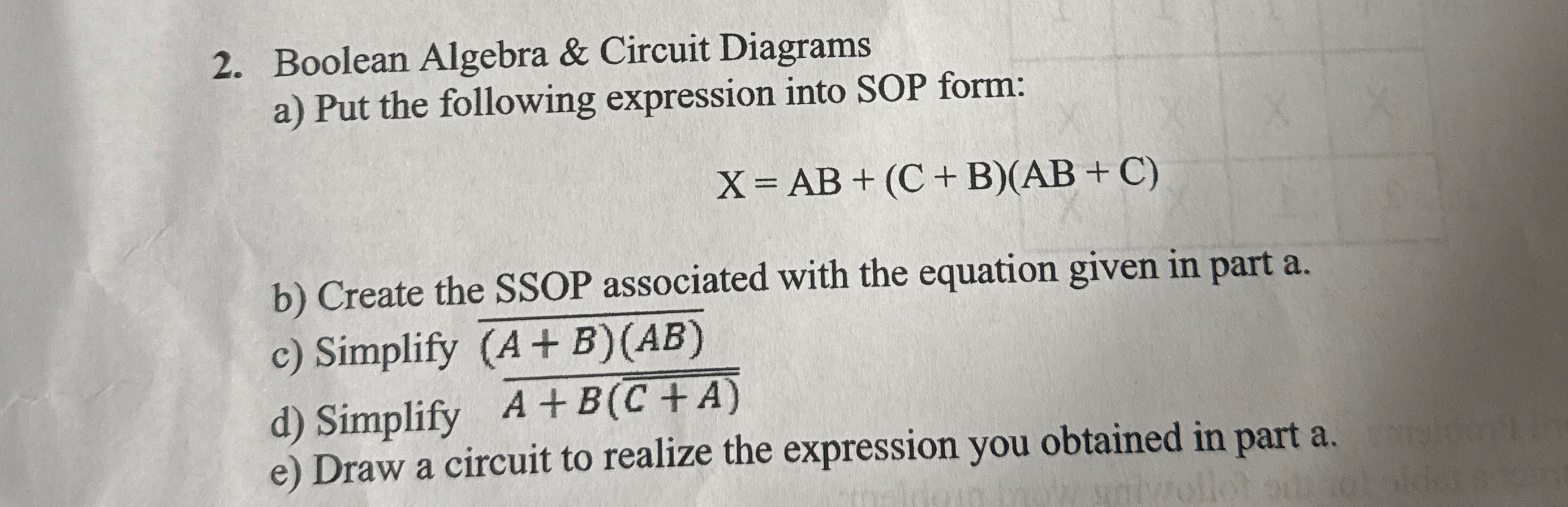 Solved Boolean Algebra & Circuit Diagramsa) ﻿Put the | Chegg.com