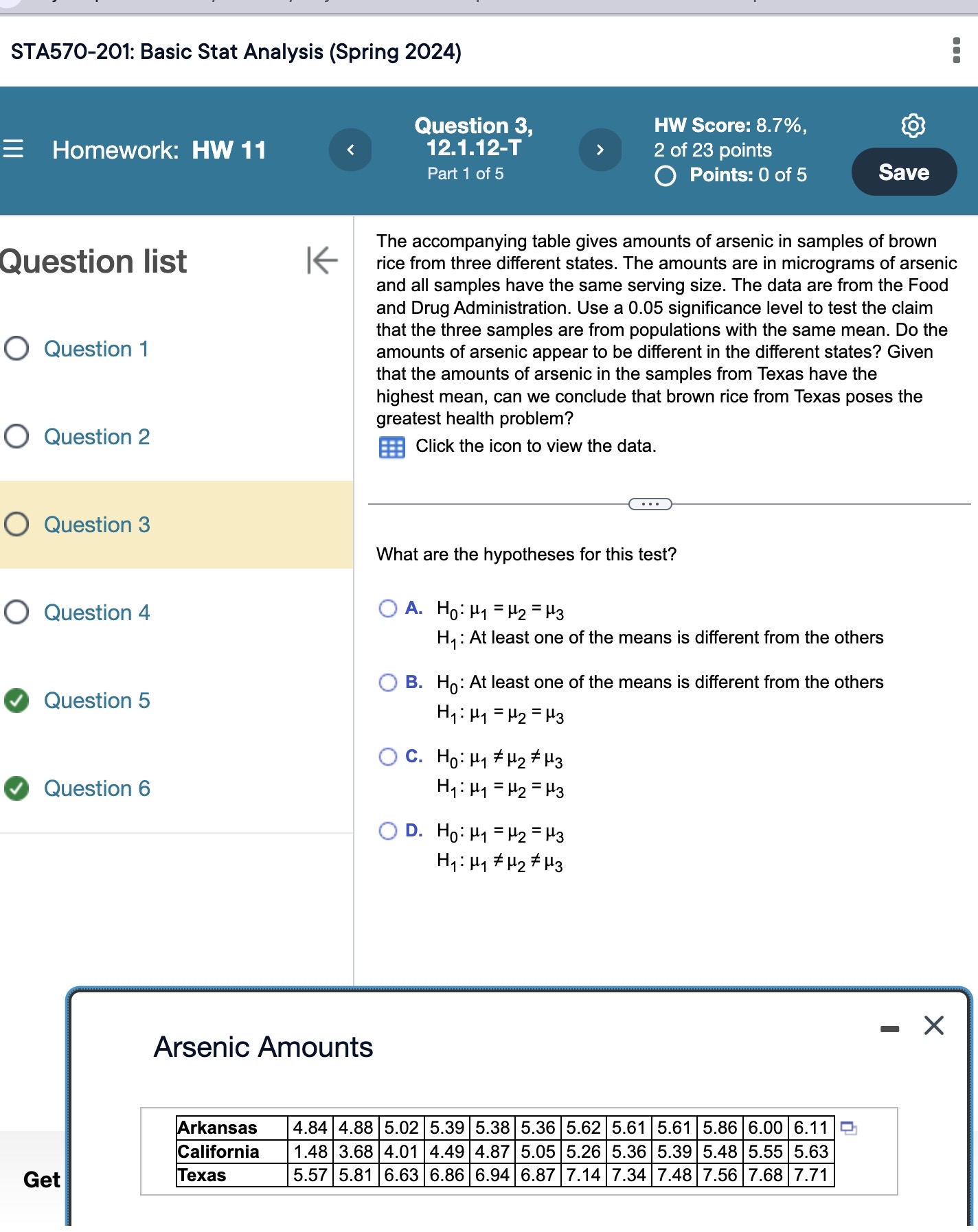 Solved Part 1 ﻿of 5Points: 0 ﻿of 5Question listThe | Chegg.com