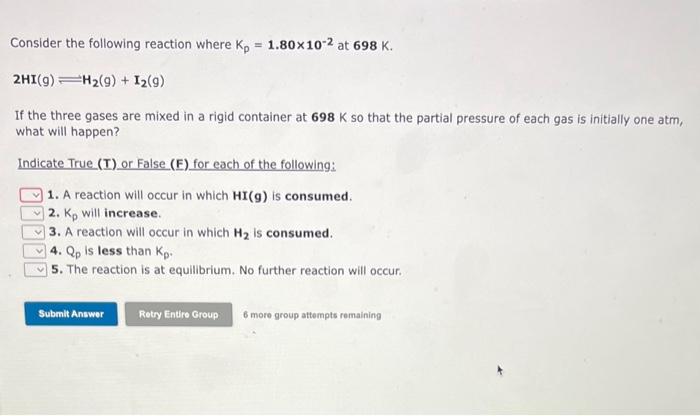 Solved Consider the following reaction where Kp=1.80×10−2 at | Chegg.com