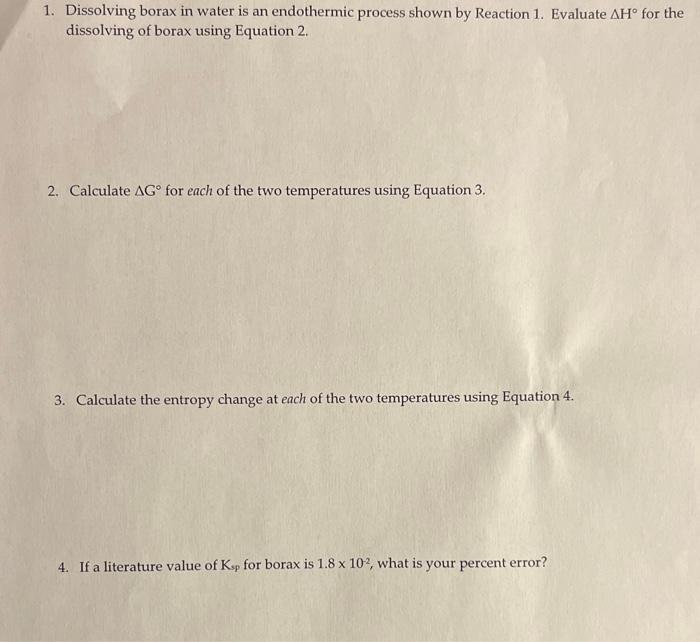 1. Dissolving borax in water is an endothermic | Chegg.com