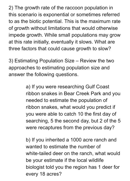 Solved 2) The growth rate of the raccoon population in this | Chegg.com