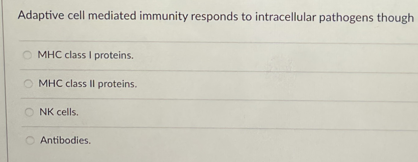 Solved Adaptive cell mediated immunity responds to | Chegg.com