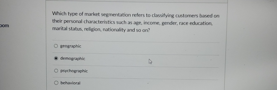 Solved Which type of market segmentation refers to | Chegg.com