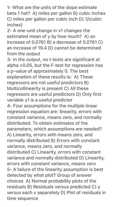 Solved 1- What are the units of the slope estimate beta 1 | Chegg.com