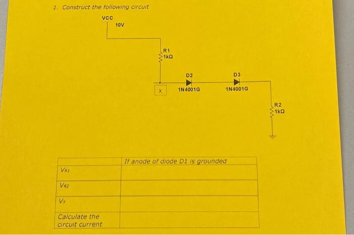 1. Construct the following circuit VR1 VR2 Vx VCC | Chegg.com