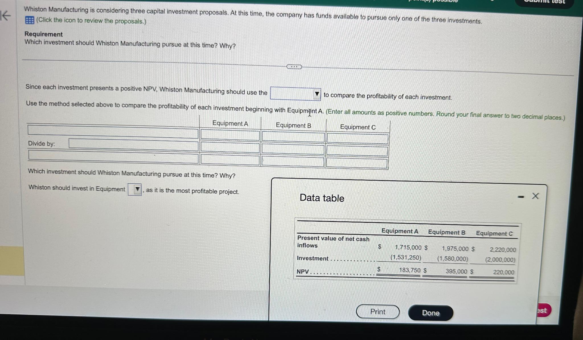 Solved Whiston Manufacturing is considering three capital | Chegg.com