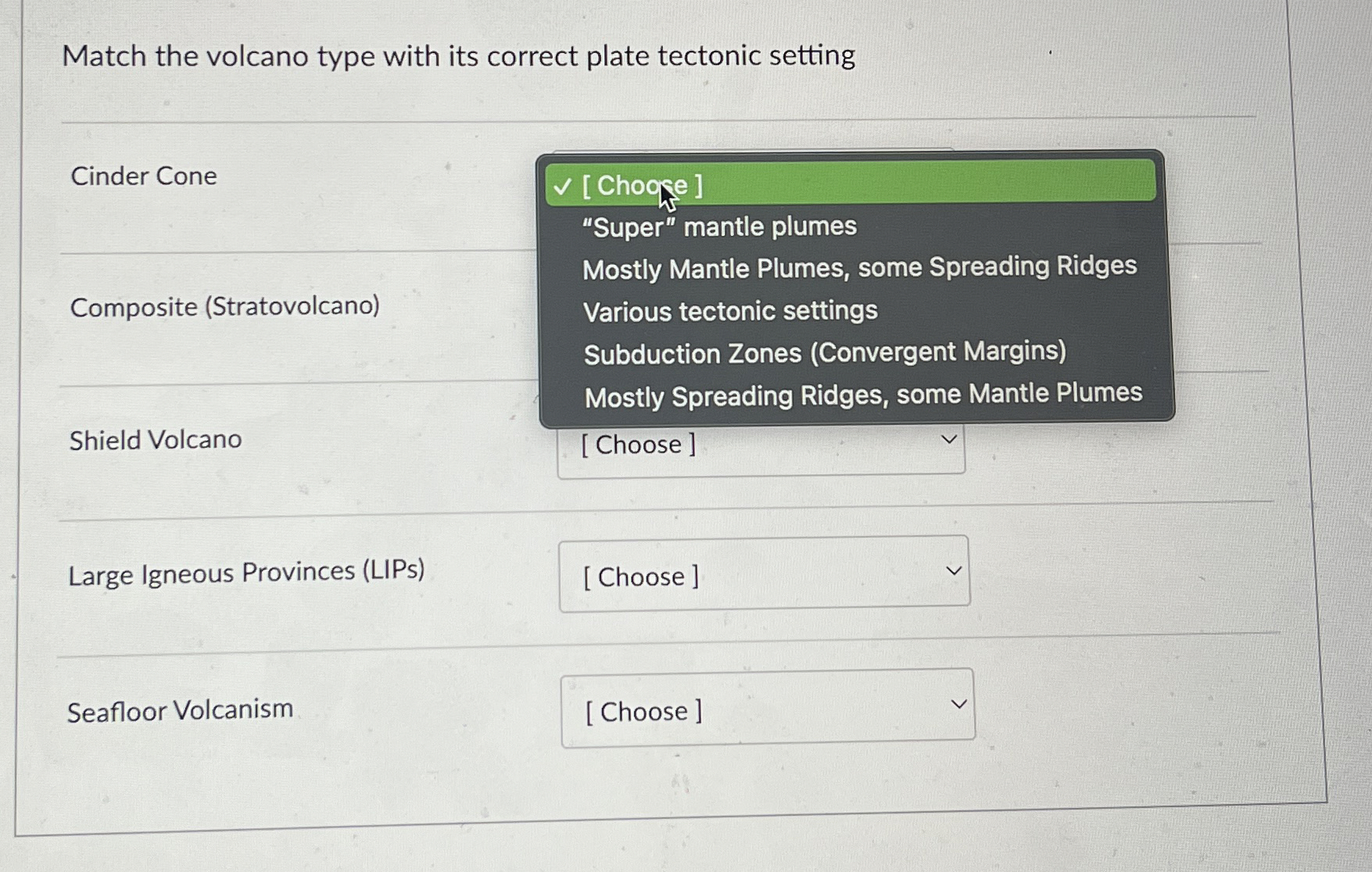 Solved Match the volcano type with its correct plate | Chegg.com