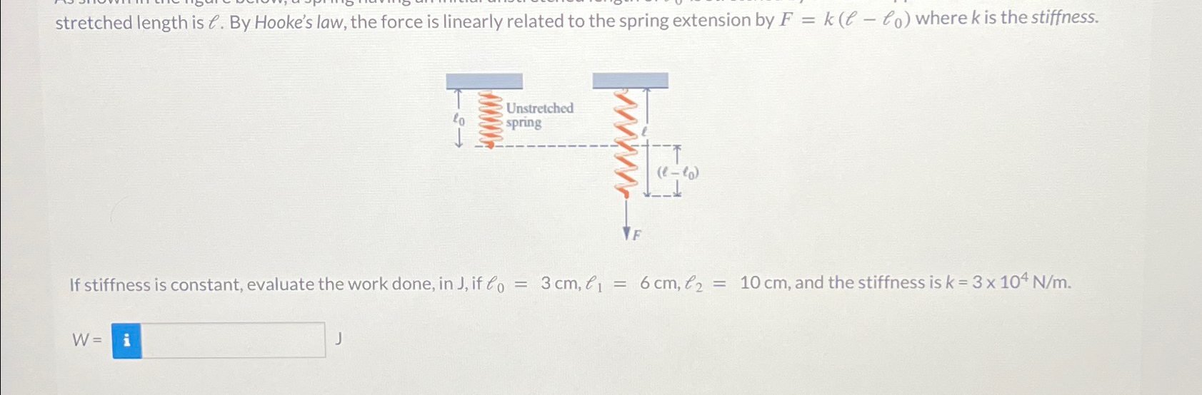 stretched length is l. By Hooke's law, the force is | Chegg.com