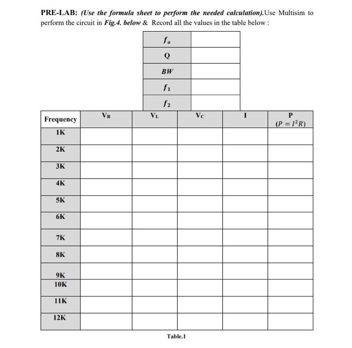 Solved please solve table.1 and show the circuit in Multisim | Chegg.com