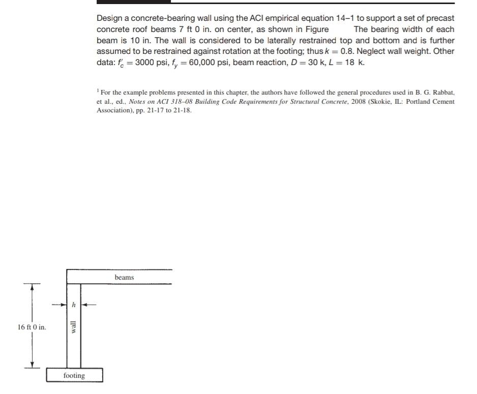 Solved Design a concrete-bearing wall using the ACI | Chegg.com