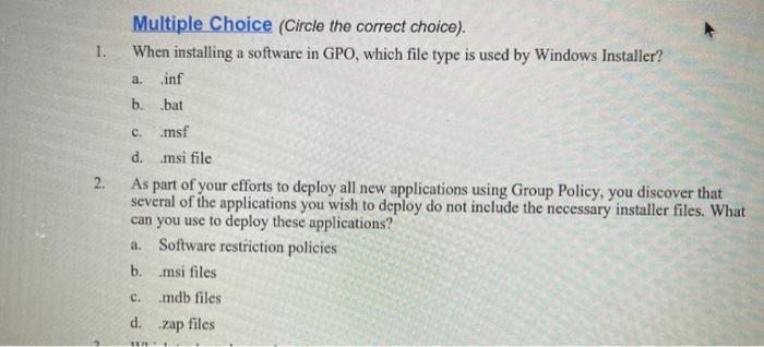 Solved 1. c. Multiple Choice (Circle the correct choice). | Chegg.com