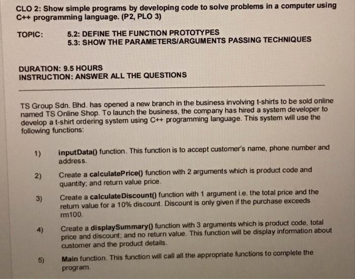 Solved CLO 2: Show simple programs by developing code to | Chegg.com