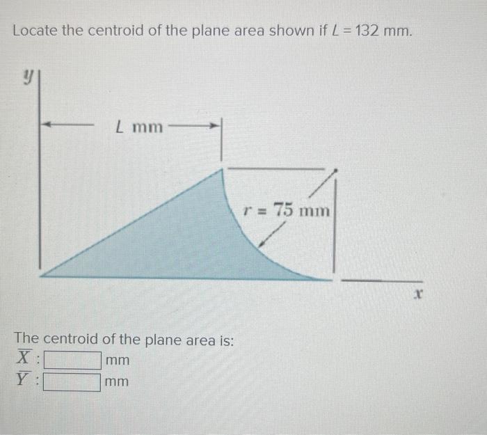 Solved Locate the centroid of the plane area shown if L=132 | Chegg.com